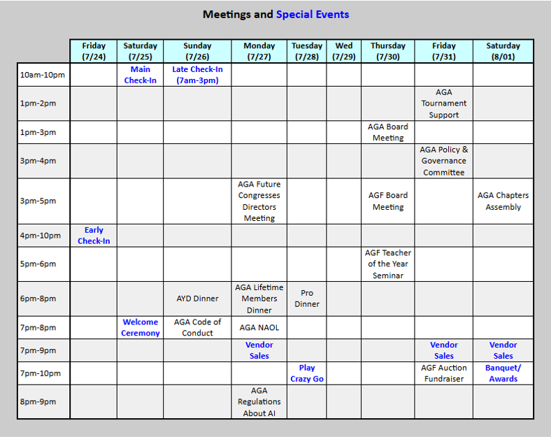 Schedule Overview - U.S. Go Congress 2026